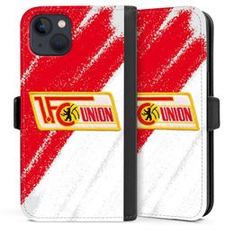 DeinDesign iPhone 13 Handy Klapph&uuml;lle Handyh&uuml;lle aus Kunst Leder schwarz Flip Case 1. Fc Union Berlin Logo Official Licensed Product Sideflip mit Lasche