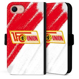 DeinDesign iPhone 16e Handy Klapph&uuml;lle Handyh&uuml;lle aus Kunst Leder schwarz Flip Case 1. Fc Union Berlin Logo Official Licensed Product Sideflip mit Lasche