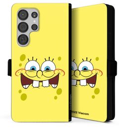 DeinDesign Galaxy S25 Ultra Handy Klapph&uuml;lle Handyh&uuml;lle aus Kunst Leder schwarz Flip Case Official Licensed Product Kindheit Spongebob Sideflip mit Lasche
