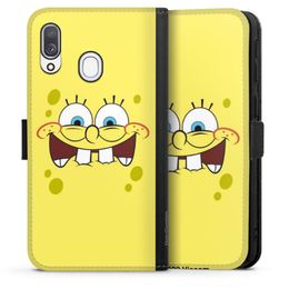 DeinDesign Galaxy A40 Handy Klapph&uuml;lle Handyh&uuml;lle aus Kunst Leder schwarz Flip Case Official Licensed Product Spongebob Kindheit Sideflip mit Lasche