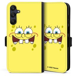 DeinDesign Galaxy A25 5G Handy Klapph&uuml;lle Handyh&uuml;lle aus Kunst Leder schwarz Flip Case Official Licensed Product Spongebob Kindheit Sideflip mit Lasche