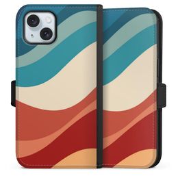 DeinDesign iPhone 15 Handy Klapph&uuml;lle Handyh&uuml;lle aus Kunst Leder schwarz Flip Case Ombre Wave Colour Sideflip mit Lasche
