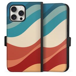DeinDesign iPhone 15 Pro Max Handy Klapph&uuml;lle Handyh&uuml;lle aus Kunst Leder schwarz Flip Case Ombre Wave Colour Sideflip mit Lasche
