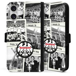 DeinDesign iPhone 16 Plus Handy Klapph&uuml;lle Handyh&uuml;lle aus Kunst Leder schwarz Flip Case Retro Official Licensed Product Eintracht Frankfurt Sideflip mit Lasche