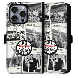 DeinDesign iPhone 16 Pro Max Handy Klapph&uuml;lle Handyh&uuml;lle aus Kunst Leder schwarz Flip Case Retro Official Licensed Product Eintracht Frankfurt Sideflip mit 