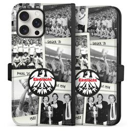 DeinDesign iPhone 15 Pro Max Handy Klapph&uuml;lle Handyh&uuml;lle aus Kunst Leder schwarz Flip Case Retro Official Licensed Product Eintracht Frankfurt Sideflip mit 
