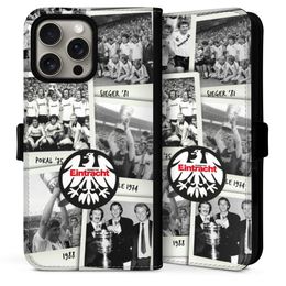 DeinDesign iPhone 16 Pro Handy Klapph&uuml;lle Handyh&uuml;lle aus Kunst Leder schwarz Flip Case Retro Official Licensed Product Eintracht Frankfurt Sideflip mit Lasche