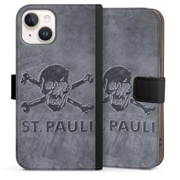 DeinDesign iPhone 14 Handy Klapph&uuml;lle Handyh&uuml;lle aus Kunst Leder schwarz Flip Case Logo Fc St. Pauli Concrete Sideflip mit Lasche