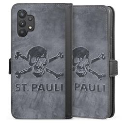 DeinDesign Galaxy A32 4G Handy Klapph&uuml;lle Handyh&uuml;lle aus Kunst Leder schwarz Flip Case Logo Fc St. Pauli Concrete Sideflip mit Lasche