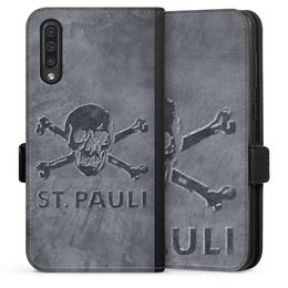 DeinDesign Galaxy A50 Handy Klapph&uuml;lle Handyh&uuml;lle aus Kunst Leder schwarz Flip Case Logo Fc St. Pauli Concrete Sideflip mit Lasche