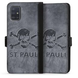 DeinDesign Galaxy A51 Handy Klapph&uuml;lle Handyh&uuml;lle aus Kunst Leder schwarz Flip Case Logo Fc St. Pauli Concrete Sideflip mit Lasche