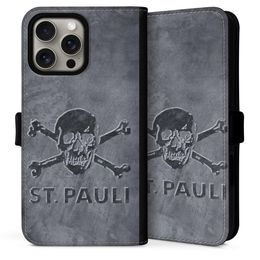 DeinDesign iPhone 16 Pro Handy Klapph&uuml;lle Handyh&uuml;lle aus Kunst Leder schwarz Flip Case Logo Fc St. Pauli Concrete Sideflip mit Lasche