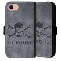 DeinDesign iPhone 16e Handy Klapph&uuml;lle Handyh&uuml;lle aus Kunst Leder schwarz Flip Case Logo Fc St. Pauli Concrete Sideflip mit Lasche
