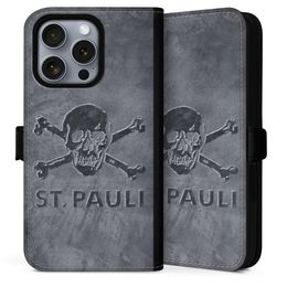 DeinDesign iPhone 16 Pro Max Handy Klapph&uuml;lle Handyh&uuml;lle aus Kunst Leder schwarz Flip Case Logo Fc St. Pauli Concrete Sideflip mit Lasche