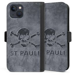 DeinDesign iPhone 13 Handy Klapph&uuml;lle Handyh&uuml;lle aus Kunst Leder schwarz Flip Case Logo Fc St. Pauli Concrete Sideflip mit Lasche