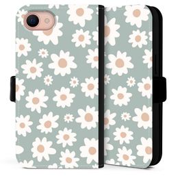 DeinDesign iPhone 16e Handy Klapph&uuml;lle Handyh&uuml;lle aus Kunst Leder schwarz Flip Case Daisy Muster Flowers Sideflip mit Lasche
