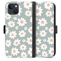 DeinDesign iPhone 13 Handy Klapph&uuml;lle Handyh&uuml;lle aus Kunst Leder schwarz Flip Case Daisy Muster Flowers Sideflip mit Lasche