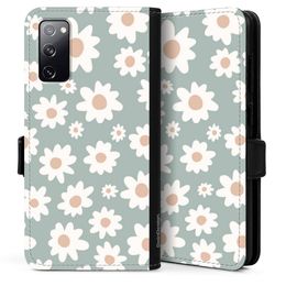 DeinDesign Galaxy S20 Handy Klapph&uuml;lle Handyh&uuml;lle aus Kunst Leder schwarz Flip Case Daisy Muster Flowers Sideflip mit Lasche