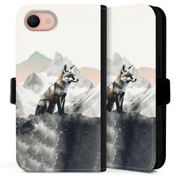 DeinDesign iPhone 16e Handy Klapph&uuml;lle Handyh&uuml;lle aus Kunst Leder schwarz Flip Case Nature Mountain Fox Sideflip mit Lasche