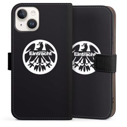 DeinDesign iPhone 14 Handy Klapph&uuml;lle Handyh&uuml;lle aus Kunst Leder schwarz Flip Case Logo Eintracht Frankfurt Eagle Sideflip mit Lasche