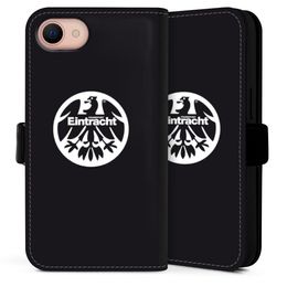 DeinDesign iPhone 16e Handy Klapph&uuml;lle Handyh&uuml;lle aus Kunst Leder schwarz Flip Case Logo Eintracht Frankfurt Eagle Sideflip mit Lasche