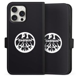 DeinDesign iPhone 15 Pro Max Handy Klapph&uuml;lle Handyh&uuml;lle aus Kunst Leder schwarz Flip Case Logo Eintracht Frankfurt Eagle Sideflip mit Lasche