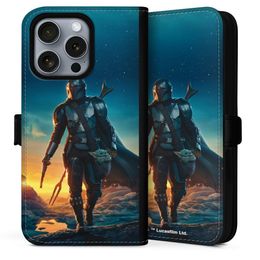 DeinDesign iPhone 16 Pro Max Handy Klapph&uuml;lle Handyh&uuml;lle aus Kunst Leder schwarz Flip Case Star Wars The Mandalorian Sunset Sideflip mit Lasche
