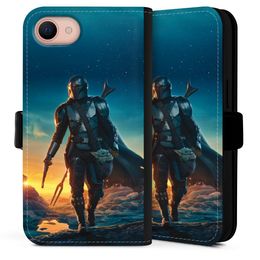 DeinDesign iPhone 16e Handy Klapph&uuml;lle Handyh&uuml;lle aus Kunst Leder schwarz Flip Case Star Wars The Mandalorian Sunset Sideflip mit Lasche