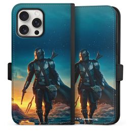DeinDesign iPhone 15 Pro Max Handy Klapph&uuml;lle Handyh&uuml;lle aus Kunst Leder schwarz Flip Case Star Wars The Mandalorian Sunset Sideflip mit Lasche