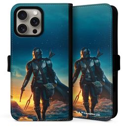 DeinDesign iPhone 16 Pro Handy Klapph&uuml;lle Handyh&uuml;lle aus Kunst Leder schwarz Flip Case Star Wars The Mandalorian Sunset Sideflip mit Lasche