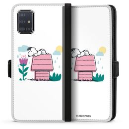 DeinDesign Galaxy A51 Handy Klapph&uuml;lle Handyh&uuml;lle aus Kunst Leder schwarz Flip Case Snoopy Dog Official Licensed Product Sideflip mit Lasche