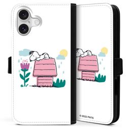 DeinDesign iPhone 16 Plus Handy Klapph&uuml;lle Handyh&uuml;lle aus Kunst Leder schwarz Flip Case Snoopy Dog Official Licensed Product Sideflip mit Lasche