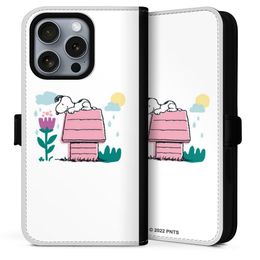 DeinDesign iPhone 16 Pro Max Handy Klapph&uuml;lle Handyh&uuml;lle aus Kunst Leder schwarz Flip Case Snoopy Dog Official Licensed Product Sideflip mit Lasche