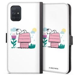 DeinDesign Galaxy A71 Handy Klapph&uuml;lle Handyh&uuml;lle aus Kunst Leder schwarz Flip Case Snoopy Dog Official Licensed Product Sideflip mit Lasche