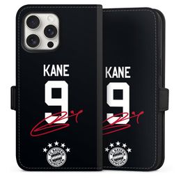 DeinDesign iPhone 15 Pro Max Handy Klapph&uuml;lle Handyh&uuml;lle aus Kunst Leder schwarz Flip Case Fc Bayern M&uuml;nchen Harry Kane Jersey Sideflip mit Lasche