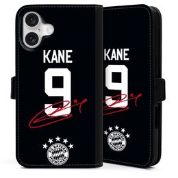 DeinDesign iPhone 16 Plus Handy Klapph&uuml;lle Handyh&uuml;lle aus Kunst Leder schwarz Flip Case Fc Bayern M&uuml;nchen Harry Kane Jersey Sideflip mit Lasche