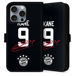 DeinDesign iPhone 16 Pro Max Handy Klapph&uuml;lle Handyh&uuml;lle aus Kunst Leder schwarz Flip Case Fc Bayern M&uuml;nchen Harry Kane Jersey Sideflip mit Lasche