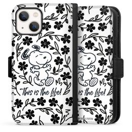 DeinDesign Galaxy A51 Handy Klapph&uuml;lle Handyh&uuml;lle aus Kunst Leder schwarz Flip Case Peanuts Flowers Snoopy Sideflip mit Lasche