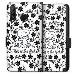 DeinDesign Huawei P30 Lite Handy Klapph&uuml;lle Handyh&uuml;lle aus Kunst Leder schwarz Flip Case Peanuts Flowers Snoopy Sideflip mit Lasche