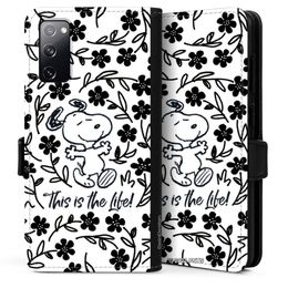 DeinDesign Galaxy S20 Handy Klapph&uuml;lle Handyh&uuml;lle aus Kunst Leder schwarz Flip Case Peanuts Flowers Snoopy Sideflip mit Lasche