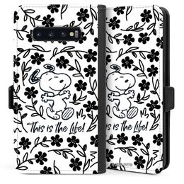 DeinDesign Galaxy S10 Plus Handy Klapph&uuml;lle Handyh&uuml;lle aus Kunst Leder schwarz Flip Case Peanuts Flowers Snoopy Sideflip mit Lasche