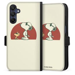 DeinDesign Galaxy A15 5G Handy Klapph&uuml;lle Handyh&uuml;lle aus Kunst Leder schwarz Flip Case Snoopy Official Licensed Product Kindheit Sideflip mit Lasche