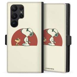 DeinDesign Galaxy S23 Ultra Handy Klapph&uuml;lle Handyh&uuml;lle aus Kunst Leder schwarz Flip Case Snoopy Official Licensed Product Kindheit Sideflip mit Lasche