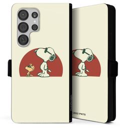 DeinDesign Galaxy S25 Ultra Handy Klapph&uuml;lle Handyh&uuml;lle aus Kunst Leder schwarz Flip Case Snoopy Official Licensed Product Kindheit Sideflip mit Lasche
