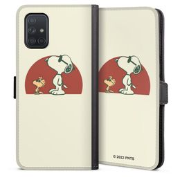 DeinDesign Galaxy A71 Handy Klapph&uuml;lle Handyh&uuml;lle aus Kunst Leder schwarz Flip Case Snoopy Official Licensed Product Kindheit Sideflip mit Lasche