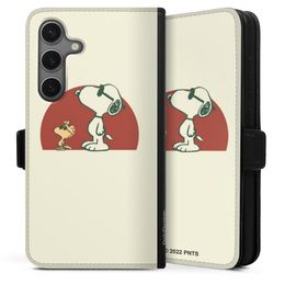 DeinDesign Galaxy S25 Handy Klapph&uuml;lle Handyh&uuml;lle aus Kunst Leder schwarz Flip Case Snoopy Official Licensed Product Kindheit Sideflip mit Lasche