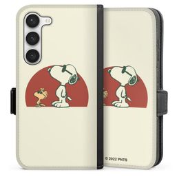 DeinDesign Galaxy S23 Handy Klapph&uuml;lle Handyh&uuml;lle aus Kunst Leder schwarz Flip Case Snoopy Official Licensed Product Kindheit Sideflip mit Lasche
