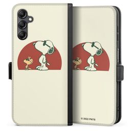 DeinDesign Galaxy A14 4G Handy Klapph&uuml;lle Handyh&uuml;lle aus Kunst Leder schwarz Flip Case Snoopy Official Licensed Product Kindheit Sideflip mit Lasche