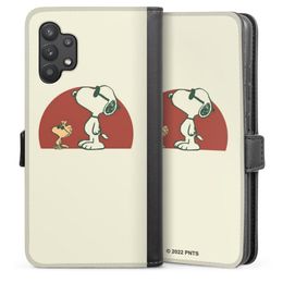 DeinDesign Galaxy A32 4G Handy Klapph&uuml;lle Handyh&uuml;lle aus Kunst Leder schwarz Flip Case Snoopy Official Licensed Product Kindheit Sideflip mit Lasche