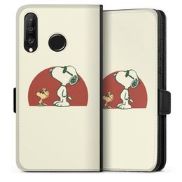 DeinDesign Huawei P30 Lite Handy Klapph&uuml;lle Handyh&uuml;lle aus Kunst Leder schwarz Flip Case Snoopy Official Licensed Product Kindheit Sideflip mit Lasche